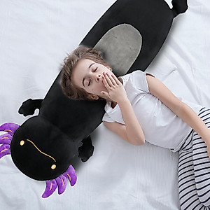 Dalmao 36" Giant Black Axolotl Stuffed Animal, Cute Soft Long Axolotl Plush Body Squishy Pillow Big Plushies Toy, Gift for Kids, Boys, Halloween, Christmas, Thanksgiving, Birthdays