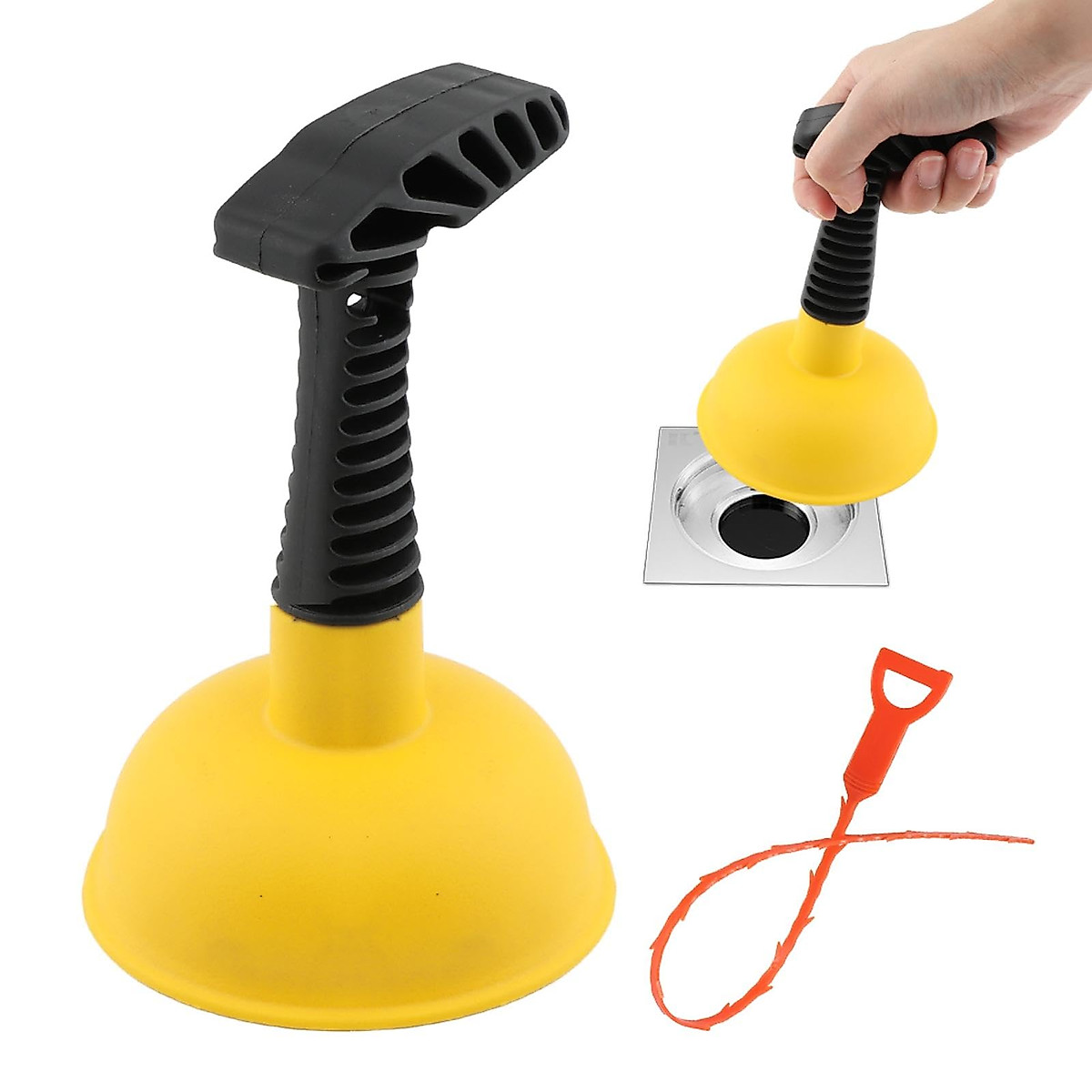 Sink Plunger with Drain Clog Remover, Mini Plunger with Short Handle, Hand Drain Plunger Easy to Use Unclogging Tool for Kitchen Sink,Bathroom Toilet, Shower Tub