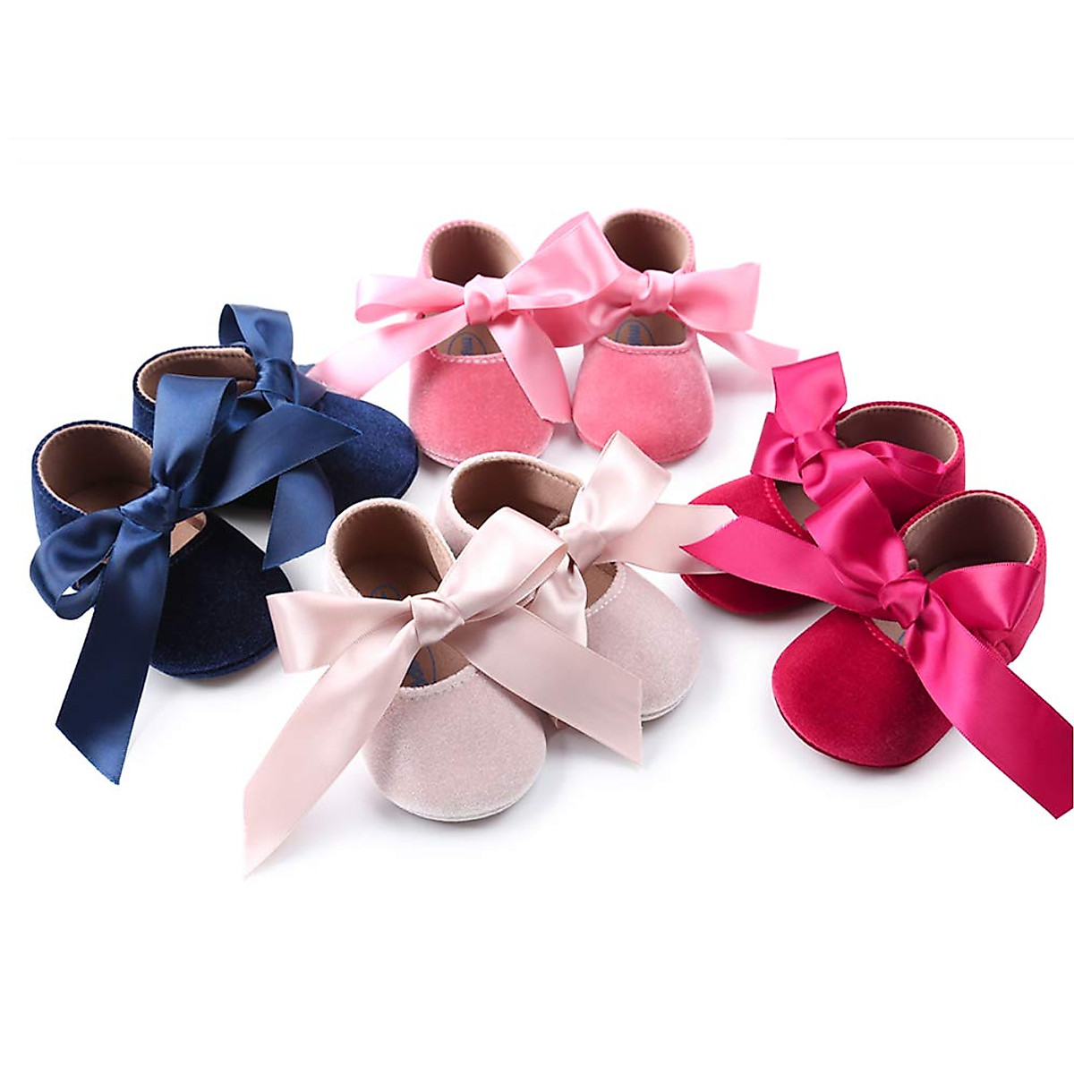 RVROVIC Baby Girls Mary Jane Flats Anti-Slip Rubber Sole Bow Toddler Princess Dress Shoes (4.33 inches (0-6 Months), 3-Beige)