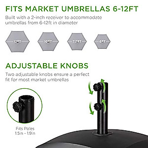 Best Choice Products 123lb Capacity Fillable Mobile Umbrella Base Heavy Duty Market Stand for Patio, Deck, Poolside w/ 4 Wheels, 2 Locks, 2 Knobs, Wind-Resistant Design - Black