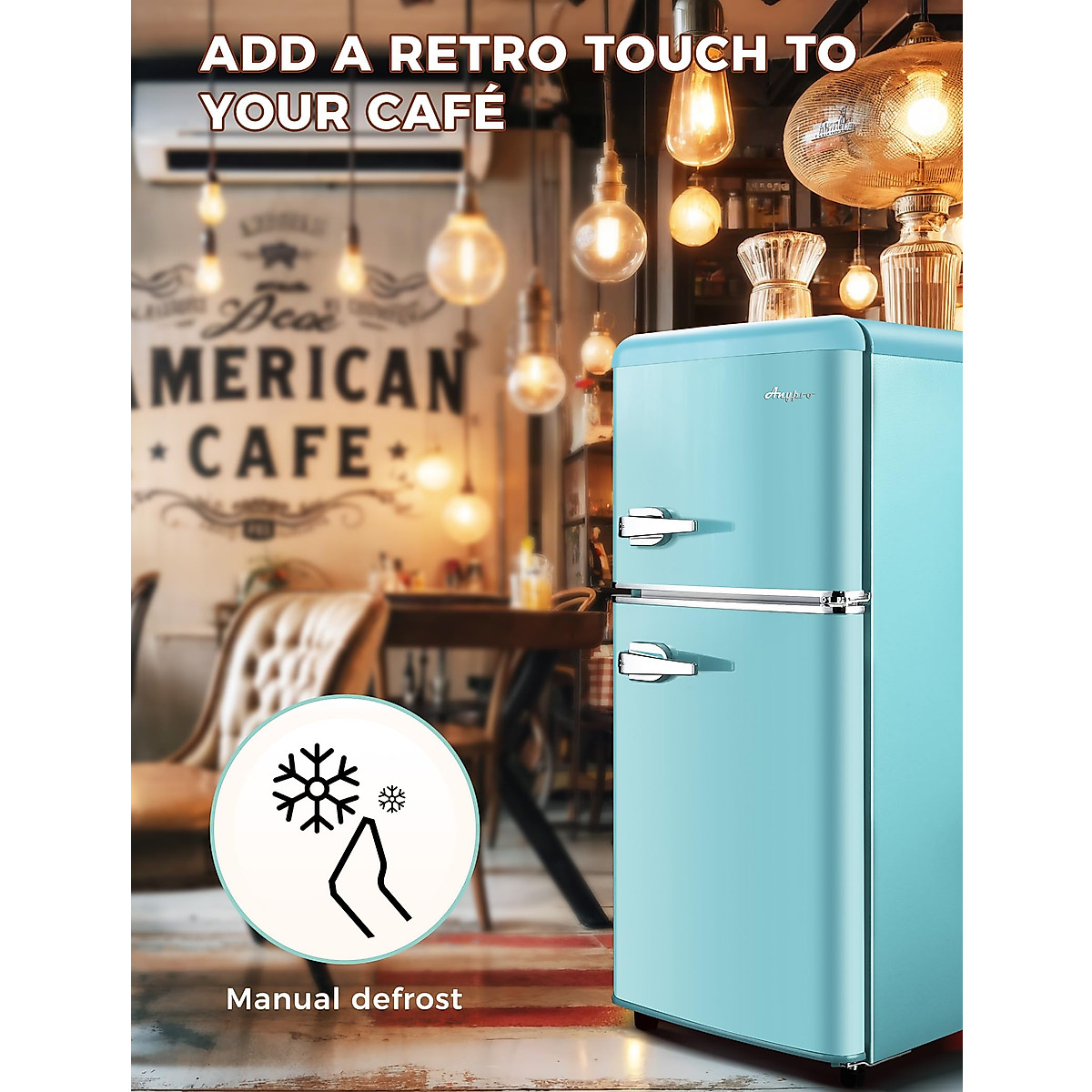 Anypro 3.2 Cu.Ft Compact Refrigerator, Mini Fridge with Freezer, Retro Double Door Small Fridge, 7 AdjustableTemperature Settings, Removable Shelves, Small Refrigerator for Dorm, Office, Bedroom, Blue