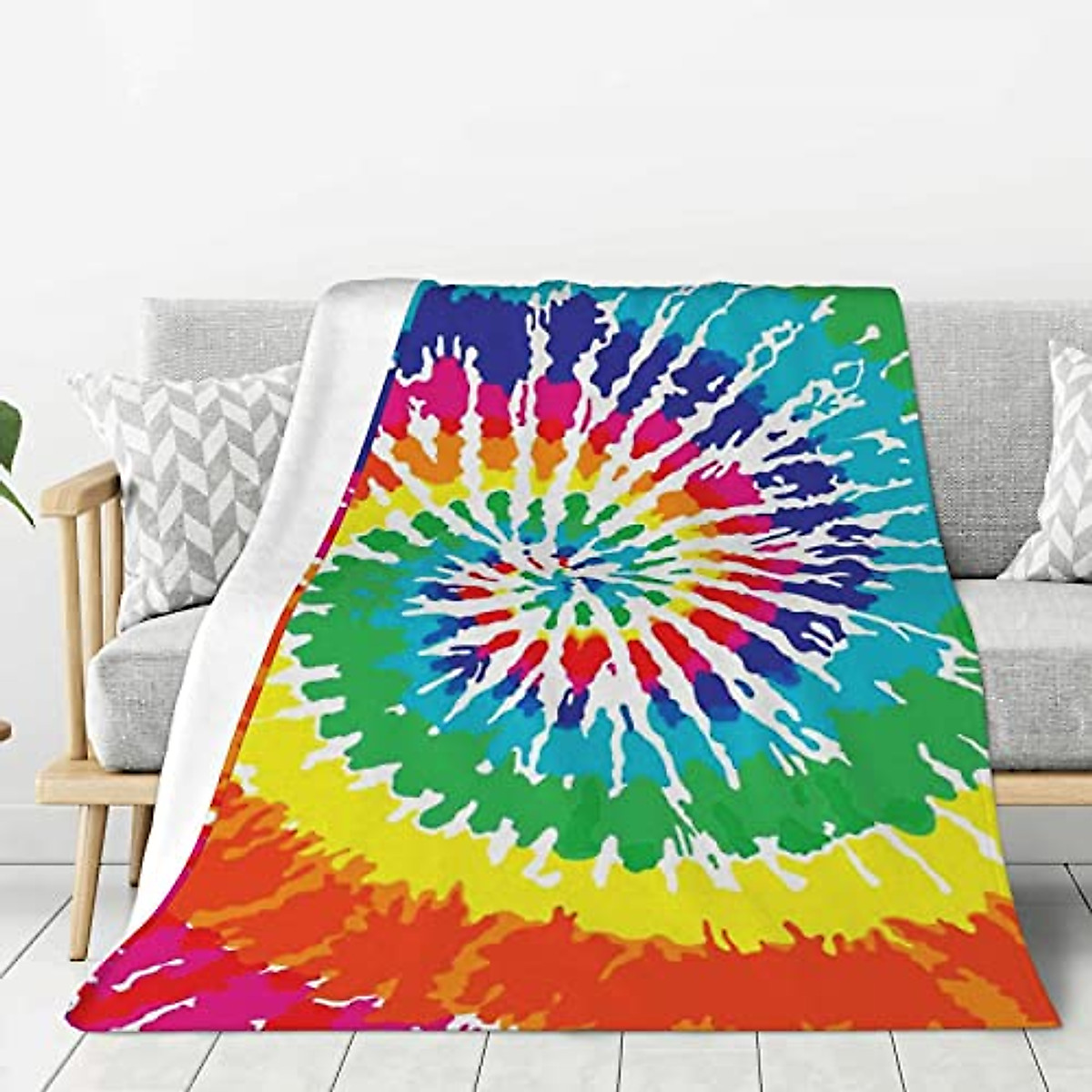 Tye Dye Flannel Blanket Print Soft Comfortable Throw Blanket for Bed,Sofa,Office,Camping and Travel Warm&Lightweight Plush Blanket for All Seasons Gift for Halloween Christmas 50"x60"