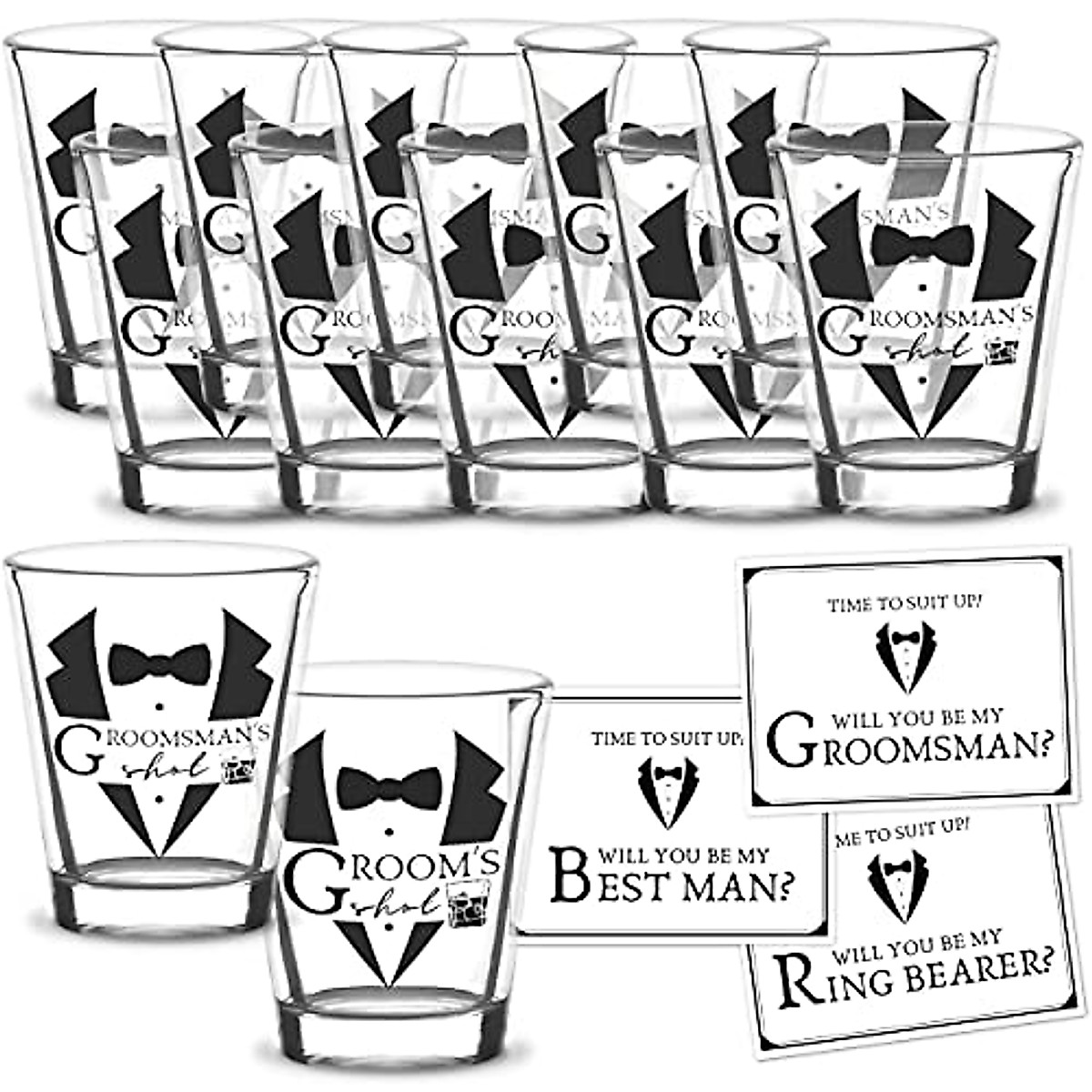12 Groomsmen Shot Glasses - 11 Groomsman Shot Glasses 1 Groom Shot Glass, Wedding Shot Glasses Groomsmen Proposal Gift, 14 Will You Be My Groomsmen Cards -10 Groomsmen 2 Best Man 2 Ring Bearer