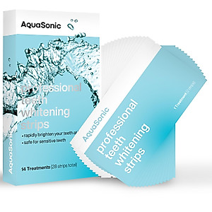 AquaSonic Professional Teeth Whitening Strips - Enamel Safe Teeth Whitening with Hydrogen Peroxide - Easy to Use, Non-Slip, Affordable & Effective (Unflavored)