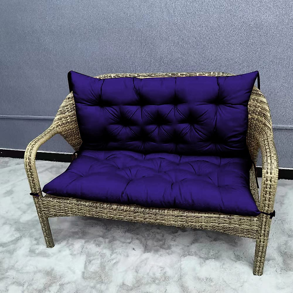 SEAHOME Waterproof Bench Cushion with Backrest, 2 or 3 Seat Swing Replacement Cushions Overstuffed for Garden Patio Furniture Loveseat Swing Outdoor Bench Cushions (59.1 * 39.4 * 3.94inch, Navy Blue)