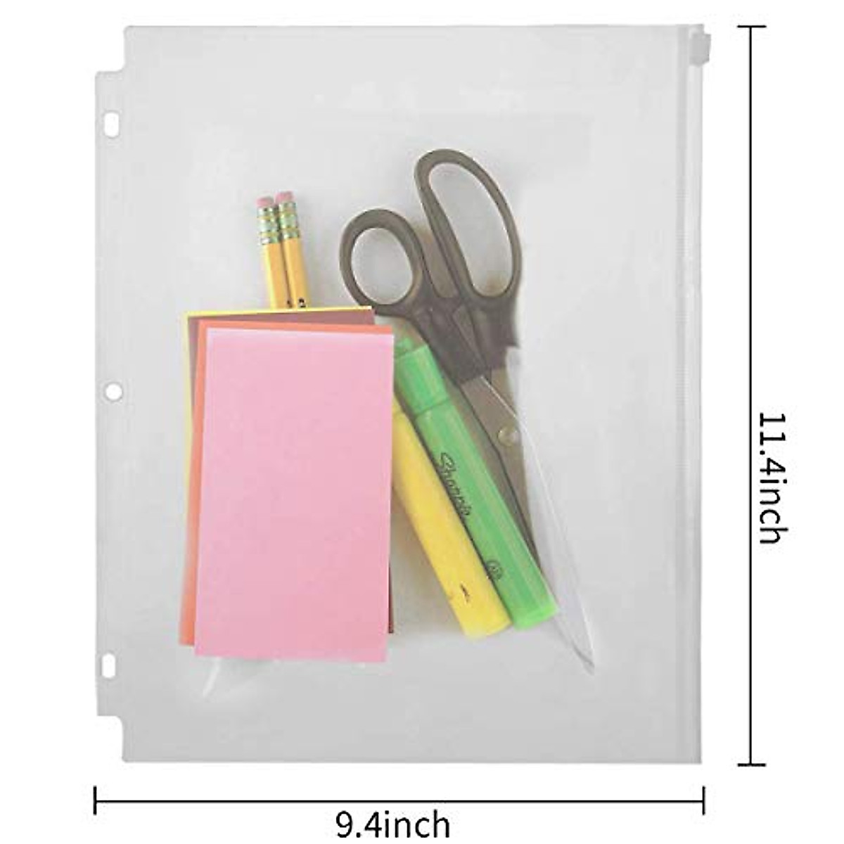 YoeeJob 3 Holes Clear PVC Zipper Binder Pocket Insert Pages Letter Size, 8 1/2"x 11 Loose Leaf Binder Filing Storage Bags 15 Per Pack