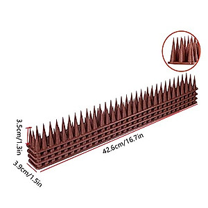 Unkno 12 Pack Plastic Bird Deterrent Spikes 16.7 Feet Fence Spikes for Cat,Birds,Bird Spikes, Squirrel Spikes，Spike Strips for Bird Cat Squirrel Pigeons（ Brown）