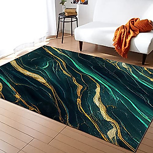 Marble Emerald Green Area Rug 2' x 3' - Modern Outdoor Living Room Bedroom Area+Rug Carpet, Modern Abstract Gold Art Kitchen Rug Bath Mat Front Porch Floor Doormat Runner Rugs