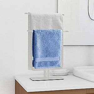 Towel Rack,Hand Towel Holder for Bathroom,Kitchen Hand Towel Rack for Countertop Vanity,Double-T Hand Towel Stand with Base,Metal Towel Stand,Brushed Nickel