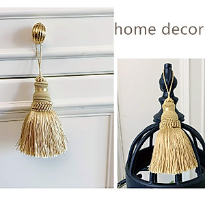 BEL AVENIR Gold Tassels Key Tassel with Loops Handmade Craft Charms DIY Accessories Elegant Soft Making Curtain Home Decoration (Gold, 2 pcs)
