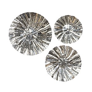 Deco 79 Stainless Steel Plate Wall Decor with Hammered Designs, Set of 3 17", 14", 11"W, Silver