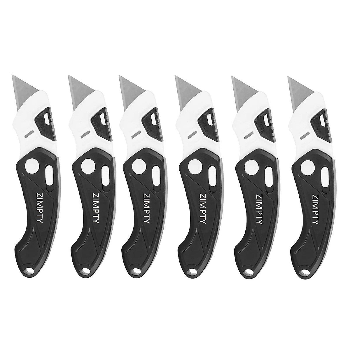 ZIMPTY ZY300 6-Pack Folding Utility Knife Quick-change SK5 Box Cutter for Cartons, Cardboard and Boxes, Back-lock Mechanism