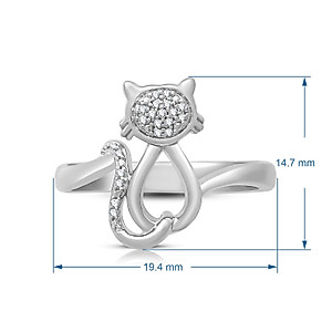 Jewelili Sterling Silver 1/20 Cttw Natural White Round Diamond Cat Ring, Size 7