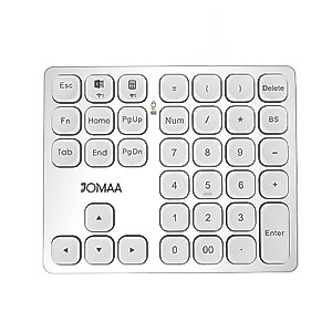 JOMAA 36 Keys Bluetooth Numeric keypad Portable Mini Financial Accounting Rechargeable Number pad Ultra-Silent for iPad Laptop,Mac, iMac, Tablet, PC and Desktop (Silver)