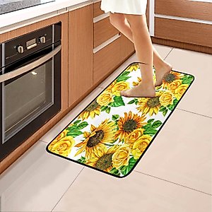 ALAZA Sunflower Kitchen Rug, Yellow Sunflower Rose Non Slip Bath Runner Rugs Mat for Bathroom Kitchen Indoor Floor Mats Doormat 39"x 20"