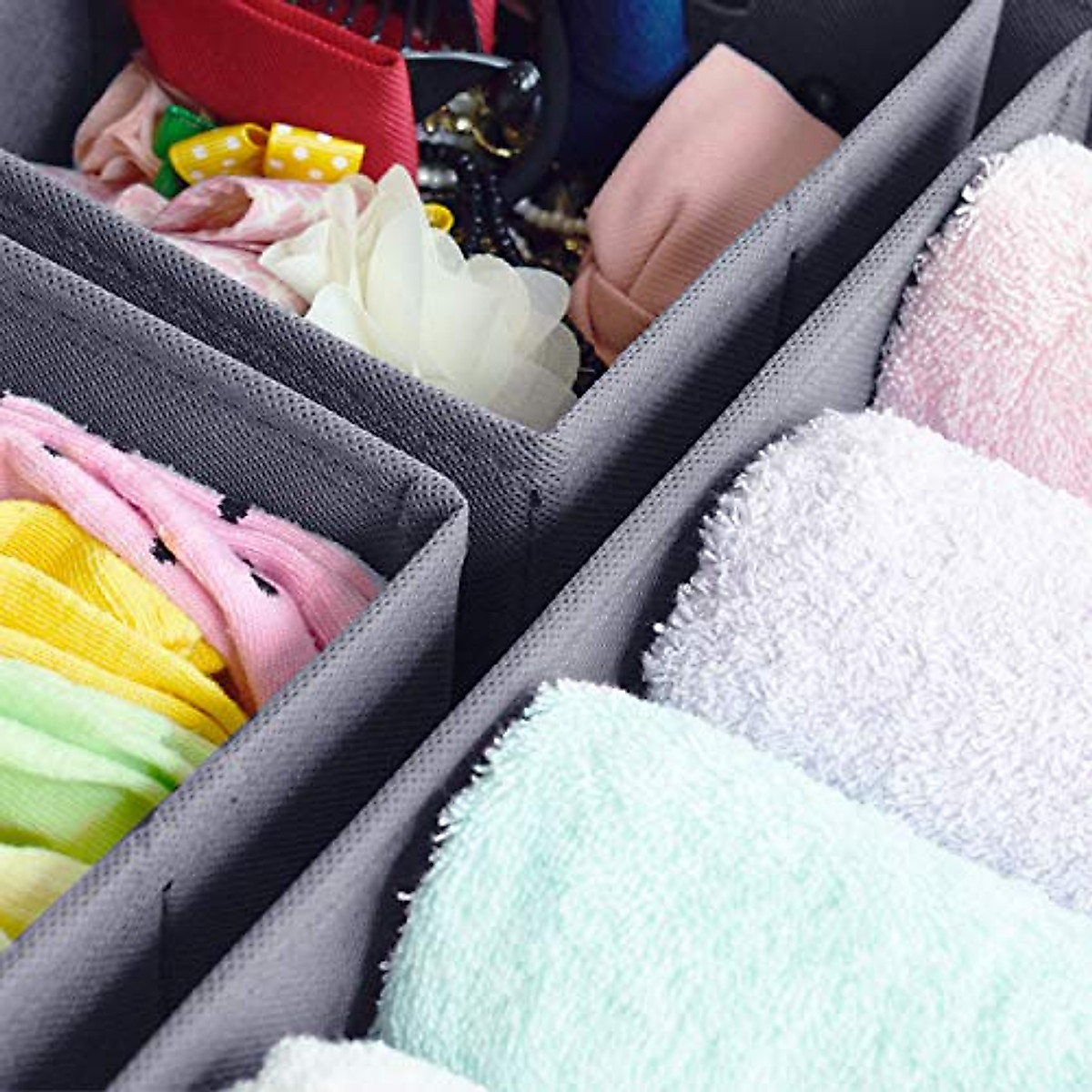 homyfort Dresser Drawer Organizer, Foldable Cloth Storage Box Closet Cube Basket Bins Containers Divider with Drawers for Underwear, Bras, Socks, Ties, Scarves, Set of 6, Grey