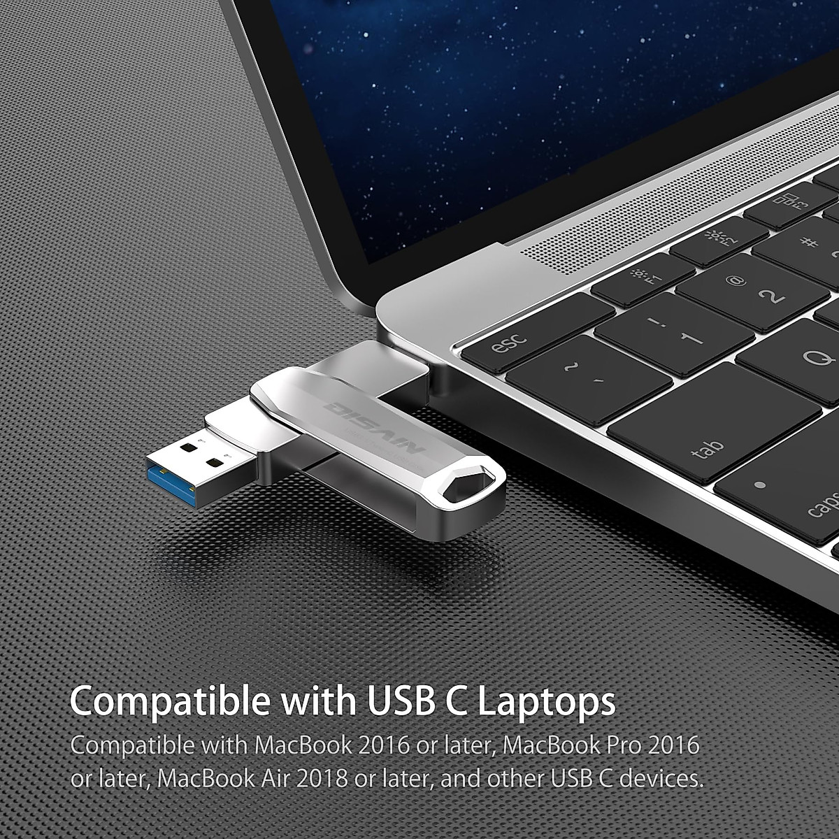 USB C Flash Drive DISAIN 32GB 2 in 1 OTG USB 3.1 to USB C Memory Stick Metal USB C Thumb Drive Compatible with MacBook Pro Air, Type C Smartphones, Tablets