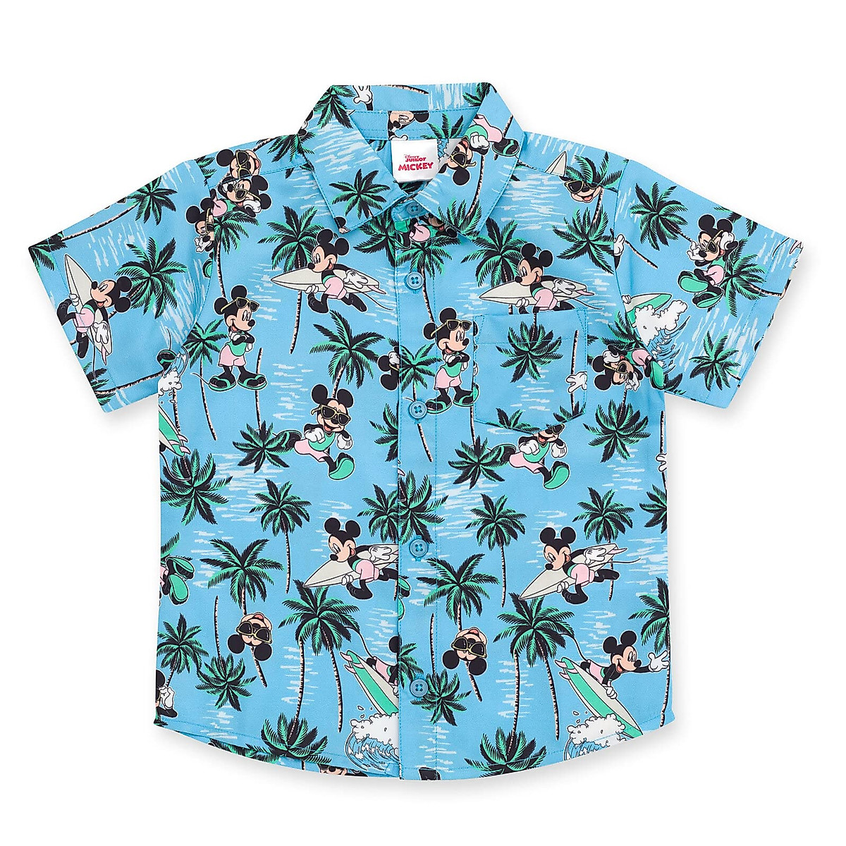 Disney Mickey Mouse Big Boys Hawaiian Button Down Shirt and Shorts Blue 14-16