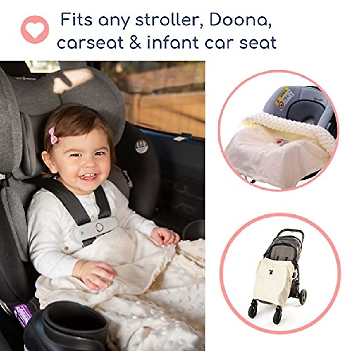 Non-Slip Stroller Blanket - Stays in Place, Off The Floor, Out of Stroller Wheels. Light Spring Soft Cream Baby Blanket for Infant and Toddlers, Universal Fit for All Strollers and Car Seat