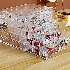 Earring Storage Box Organizer, Acrylic Jewelry Storage Box Holder 5 Drawers Transparent Jewelry Display Stand with 120 Small Compartments Gift Boxes for Women Girls