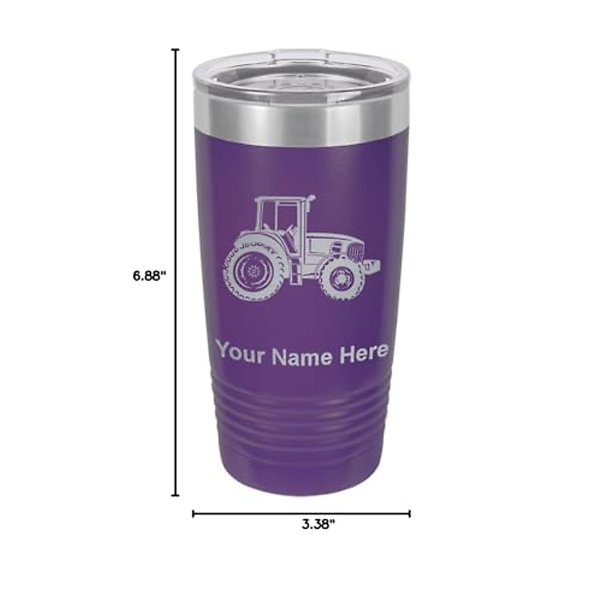 LaserGram 20oz Vacuum Insulated Tumbler Mug, Farm Tractor, Personalized Engraving Included (Dark Purple)