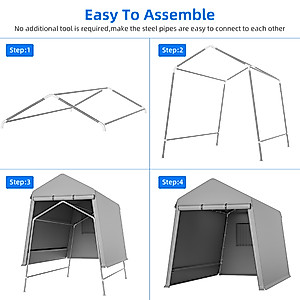 GarveeLife 7x12ft Portable Garage, Outdoor Storage Shelter Shed with Doors and Vent, Waterproof and Uv Resistant Anti-Snow Portable Garage Kit Tent for Motorcycle, Outdoor Tools