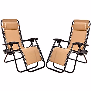 Elevon Adjustable Zero Gravity Lounge Chair Recliners for Patio, Beige, 2-Pack