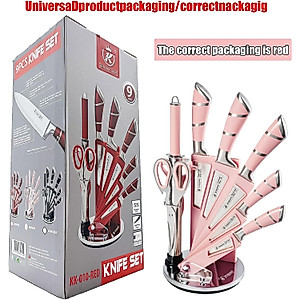 Kitchen Knife Set, 9-Pieces Pink Professional Sharp Chef Knife Set with Acrylic Stand, Striped Hollow Handle Knife Block Set with Gift Box for Family Lover Friends
