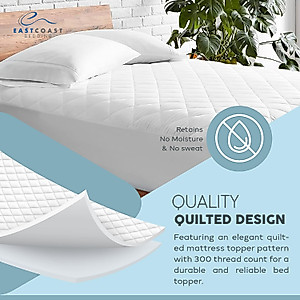 East Coast Queen Size Fitted Mattress Pad Protector - Breathable Quilted Soft Cotton Mattress Pad Cover Bedding Topper Protection, Moisture Resistant, 300 Thread Ct 18 Inch Deep Machine Washable