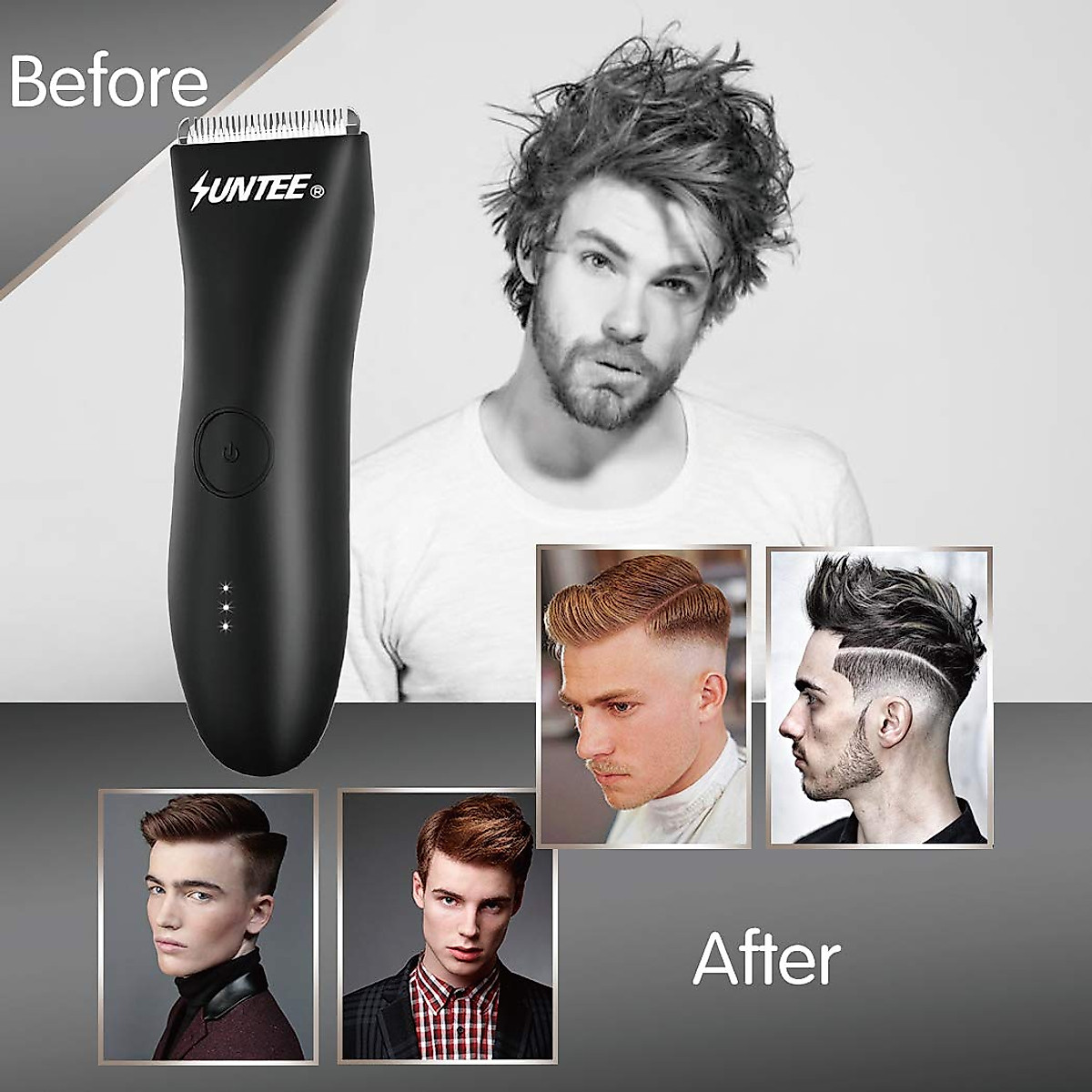 Adhope Body Hair Trimmer and Shaver for Men - Body Groomer for Groin&Ball w/Lighting - Pubic Hair Trimmer Replaceable Ceramic Blade Heads - Ergonomic Electric Razor IPX7 Waterproof Wet/Dry