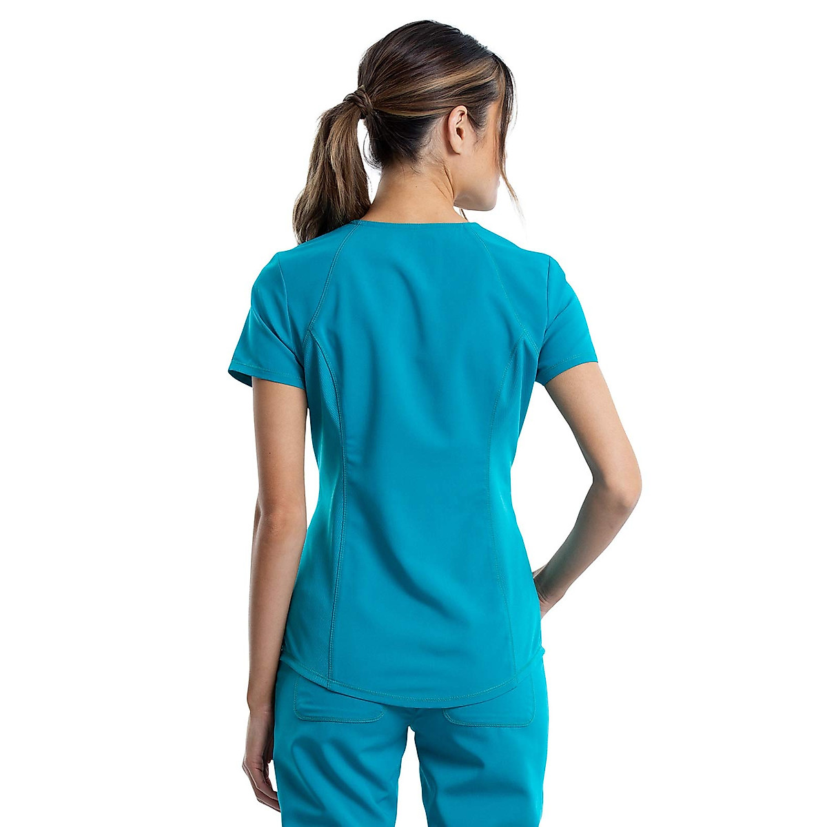 Cherokee Women's V Neck Scrubs Top with Shirttail Hem WW601, XXS, Teal Blue