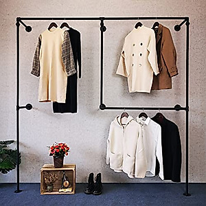 Anynice Industrial Pipe Clothing Rack,Industrial Clothing Rack, Clothing Rods for Hanging Clothes,Clothes Rack,Wall Mounted Garment Rack, Heavy Duty Coat Rack (81.1" W x 14.4" D x83.5 H, ANY-DF33)