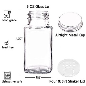 SWOMMOLY 30 Glass Spice Jars 6 oz Empty Square Spice Bottles with 703 Spice Labels, Chalk Marker and Funnel Complete Set. 30 Spice Containers with Airtight Cap, Pour/sift Shaker Lid
