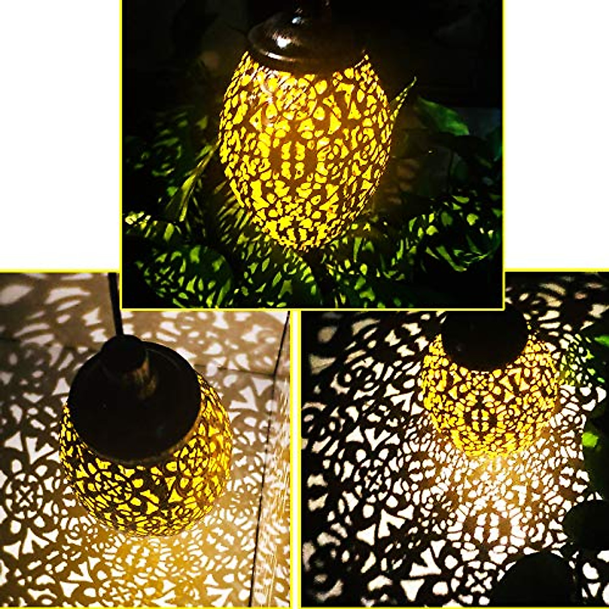 2PCS Hanging Solar Lights Solar-Powered Lantern LED Garden Lights Metal Lamp Waterproof for Outdoor Hanging Decor…