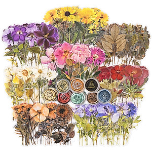 Knaid Pressed Flower Themed Stickers Set (320 Pieces) Dried Flowers Resin Stickers Decals Floral Botanical Journaling Stickers for Scrapbook Supplies Junk Journal Bullet Journal Planner Laptops