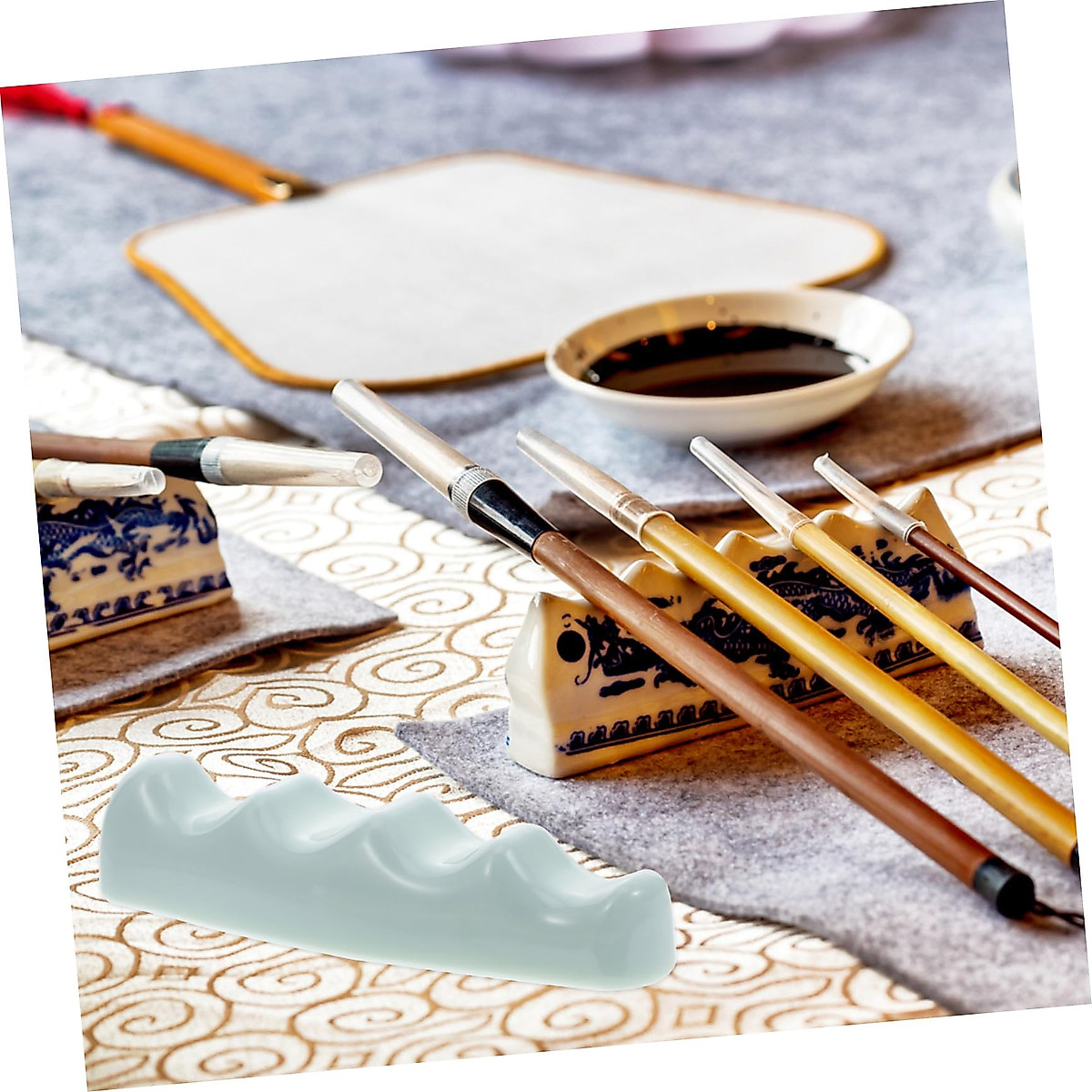 Imitation Jade Calligraphy Brush Holder Chinese Brush Rack Home Office Paint Brush Rest Organizer Chinese Calligraphy Practice Supplies