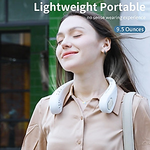 HUIDANGJIA Portable Neck Fan, Bladeless Personal Fan, Rechargeable 4000mAh Battery, No Hair Snagging, 3 Speeds Faster Cooling, Ultra Quiet, Gifts for Men Women, Home, Office, Travel Essentials, White
