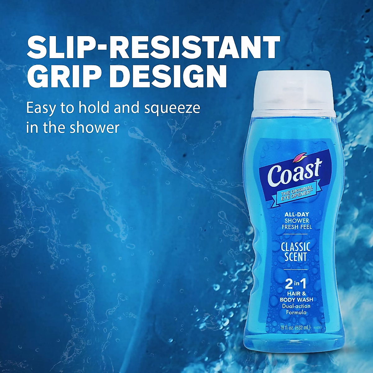 Coast 2-in-1 Hair and Body Wash, Classic Scent - Men's Body Wash, Shampoo & Conditioner - 6 Pack x 18 Fl Oz - Moisturizing & Refreshing Rich Lather for Energized And Clean Skin