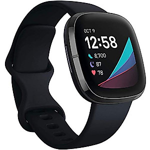 Fitbit Sense Health & Fitness Smartwatch W/ GPS, Bluetooth Call/Text, Heart Rate SpO2, ECG, Skin Temperature & Stress Sensing (S & L Bands, 90 Day Premium Included) International Version (Graphite)