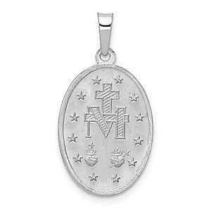 Solid 14k White Gold Virgin Mary Pray for Us Charm Miracle Medal Mary Pendant Charm Medal - 26mm x 15mm
