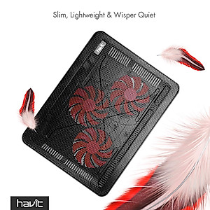 Havit HV-F2056 15.6-17 Inch Laptop Cooler Cooling Pad - Slim Portable USB Powered (3 Fans) (Black+Red)