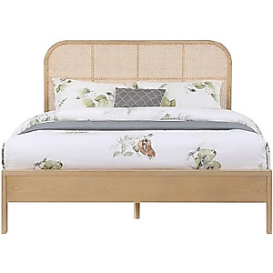 Meridian Furniture SienaNatural-Q Siena Collection Mid-Century Modern Queen Bed with Solid Ash Wood, Rich Natural Finish on Ash Veneer, Natural Cane, 63" W x 85.5" D x 43" H, Natural, Queen