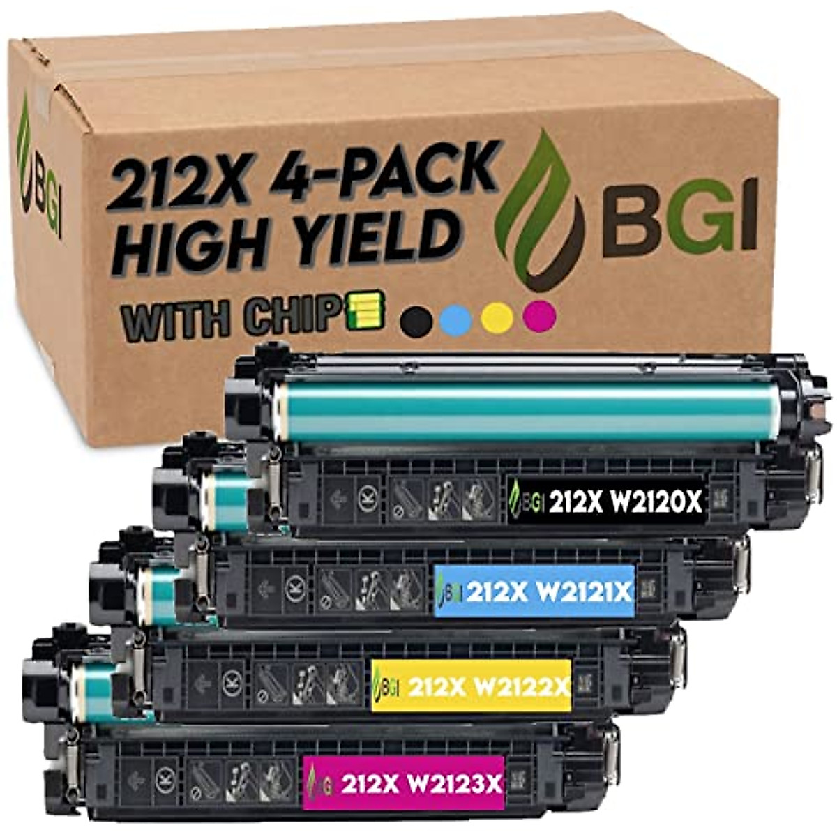 BGI Remanufactured Toner Cartridge Replacement for HP 212X High-Yield 4-Pack Use M554 M555 MFP M578 | W2120X W2121X W2122X W2123X | TAA Compliant, STMC Certified, USA Remanufactured | with Chip