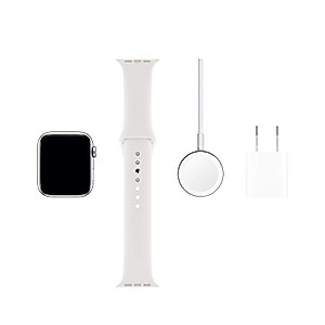 Apple Watch Series 5 (GPS, 44MM) Silver Aluminum Case with White Sport Band (Renewed)