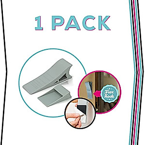 Quality Clever Decorative Rubber Door Stopper, Tall and Adjustable to Fit All Doors, Solid Stable Base, Easy to Move Without Bending Down, Hanger Mounts on Back of Door or Wall to Eliminate Clutter