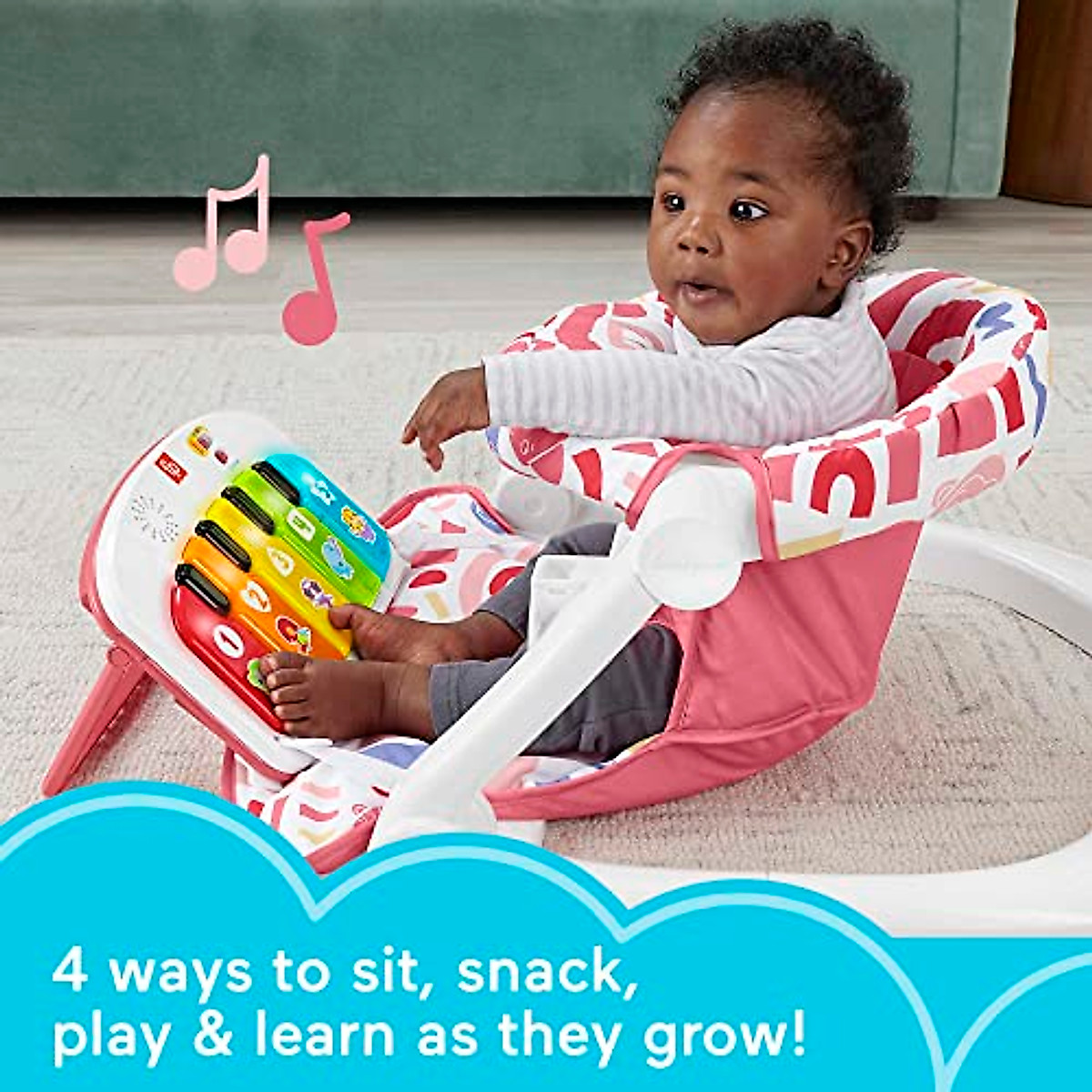 Fisher-Price Portable Baby Chair, Deluxe Sit-Me-Up Seat with Kick & Play Piano Learning-Toy for Babies and Toddlers, Pink