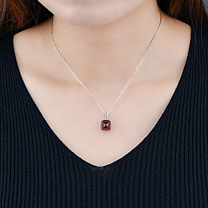 ZhenCai Pendant Necklace for Women Sterling Silver S925 Natural Gemstone Spessartite Garnet Charms Rhodium Plated Classic Fine Jewelry for Friendship Birthday (Natural Spessartite Garnet)