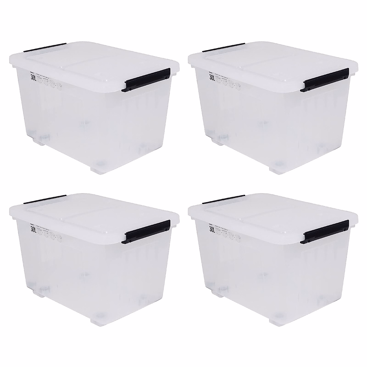 Hommp 4 Packs 30 Liter Clear Large Storage Boxes Container with Lids and Wheels