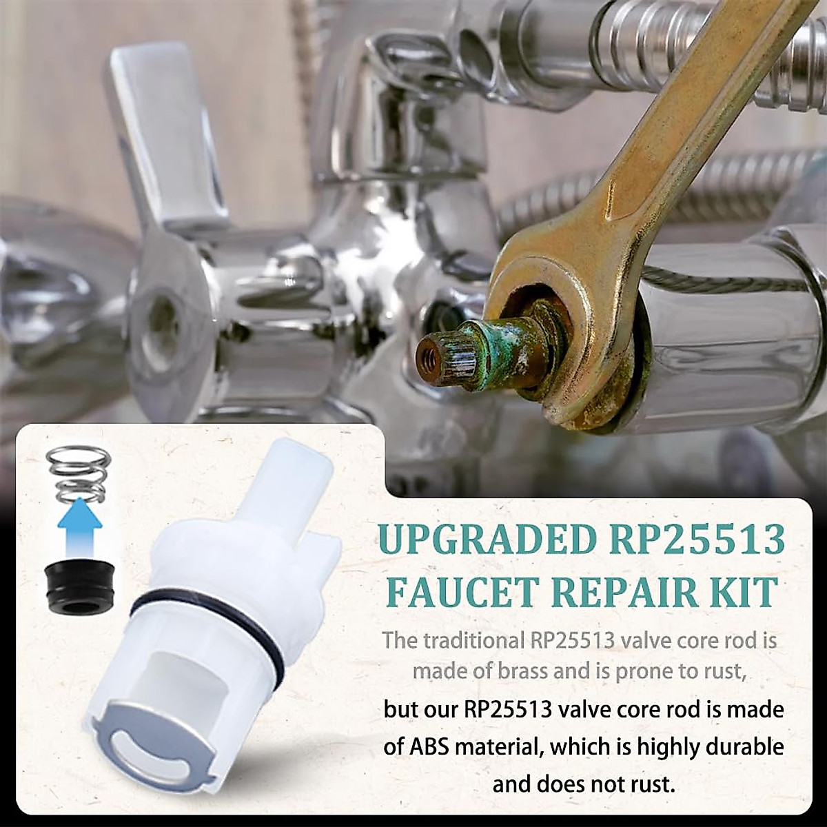 RP25513 Faucet Stem Assembly Parts Replacement Kit for Various Two Handle Faucet Repair Kit, Includes RP24096 Cartridge RP4993 Seat and Spring RP24097 Turn Stop1/4 (4pcs)