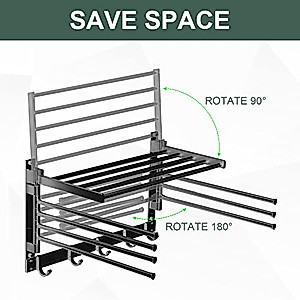 Clothes Drying Rack Wall Mounted, Laundry Drying Rack Clothing, Drying Racks for Laundry with Swivel Towel Arms and Hanging Hooks, Space Organization for Laundry Room, Bathroom, Aluminum, 24IN